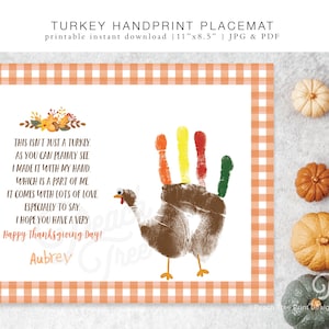 Thanksgiving Handprint Placemat, Turkey Handprint Art, Turkey Craft for ...