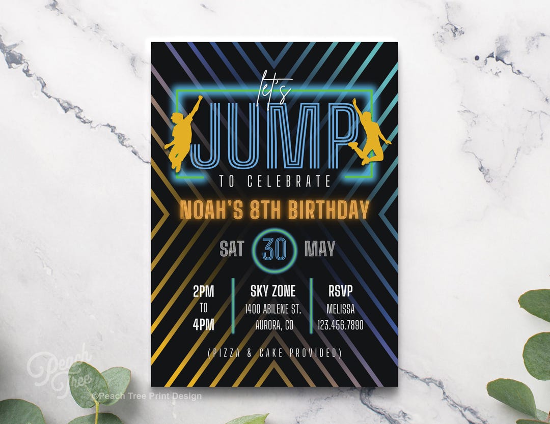 Jump Invitation, Jump Birthday Party Invitation, Trampoline Park Invite ...