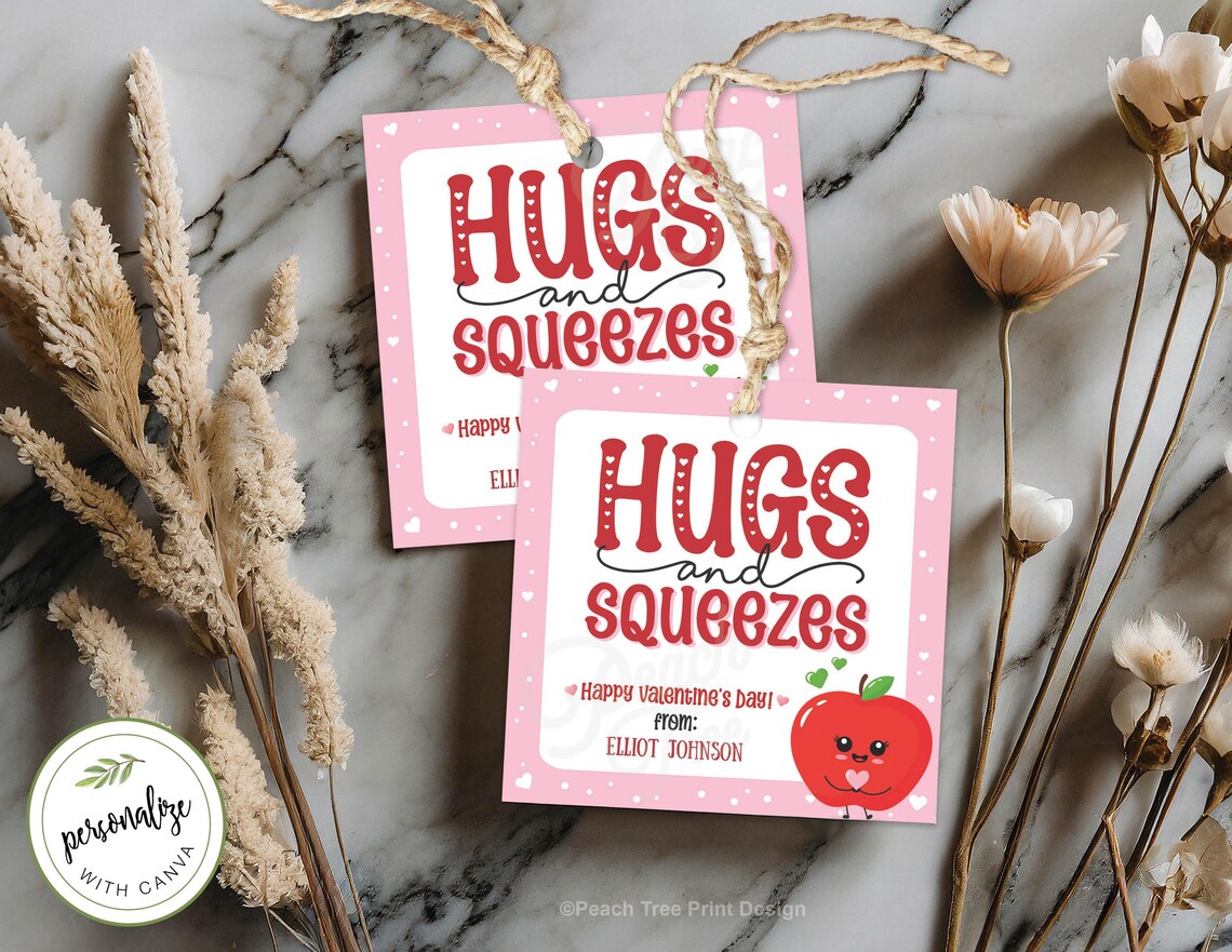 Hugs and Squeezes Valentine, Printable Valentine Card, Class Treat ...