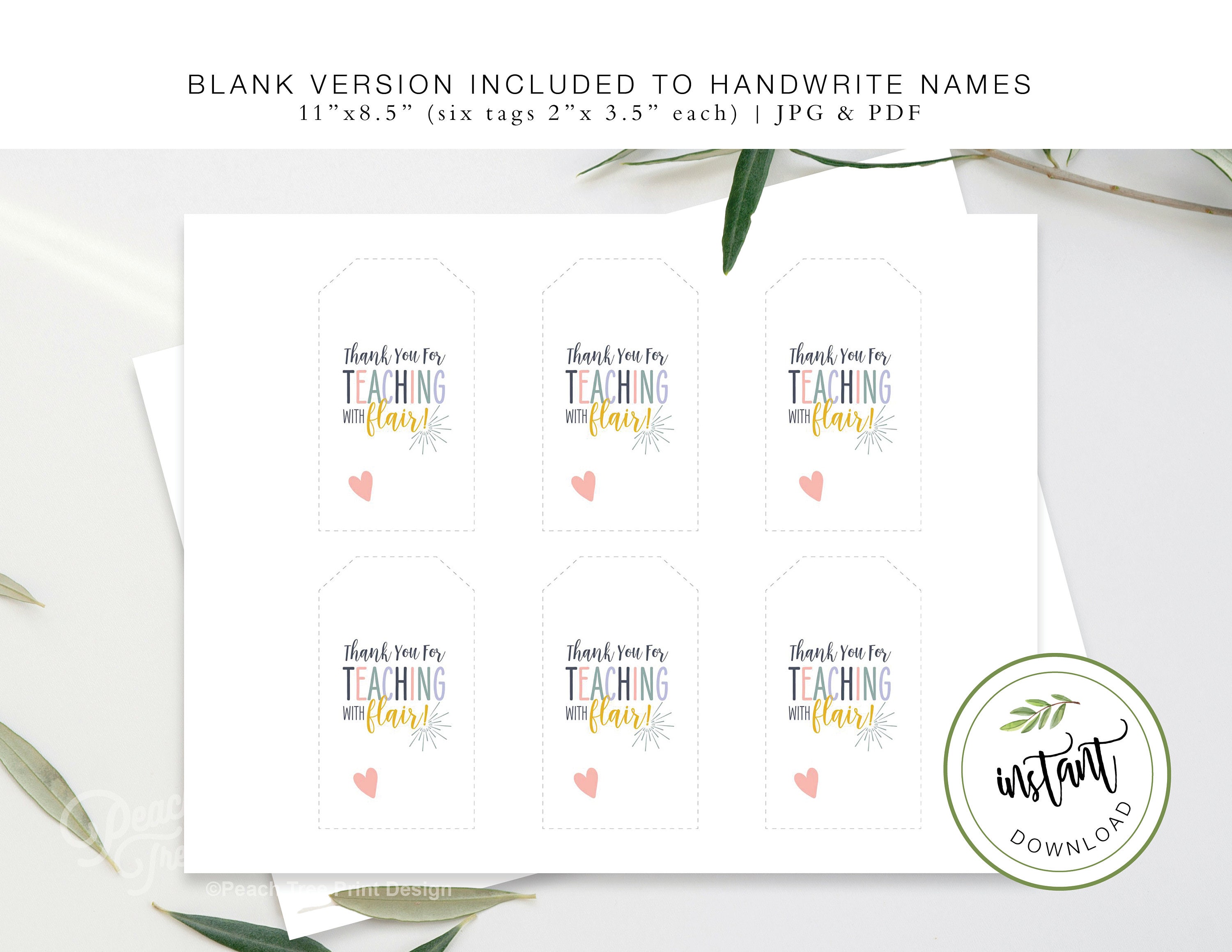 Teacher Gift Tag Teacher Appreciation Printable Flair Pen Gift Tag ...