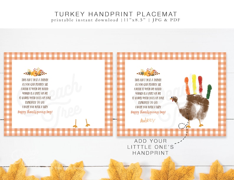Thanksgiving Handprint Placemat, Turkey Handprint Art, Turkey Craft for ...