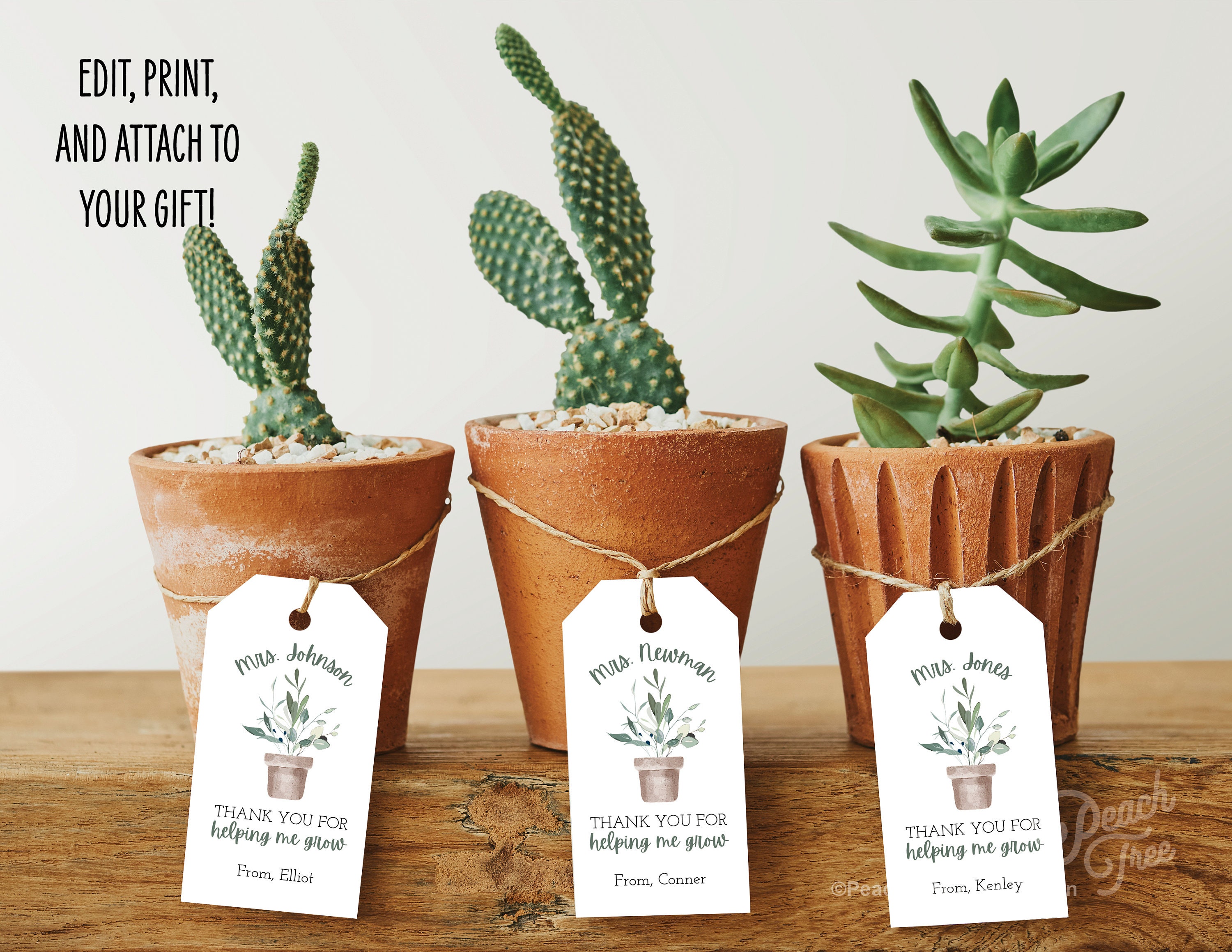 Thank You for Helping Me Grow Teacher Appreciation Tags, Mom Grandma ...