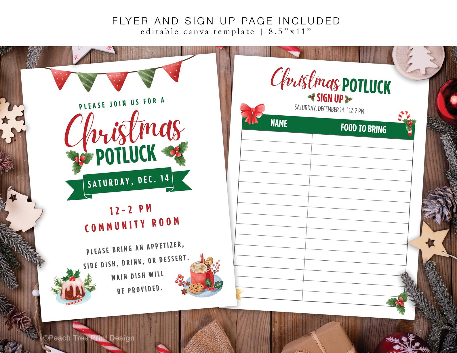 Christmas Potluck Flyer, Christmas Potluck Sign up Sheet, Office ...