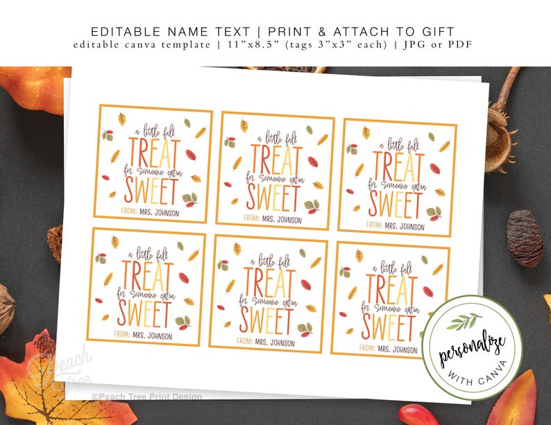 Fall Party Favors, Autumn Gift Tags, Fall Treat Tags, Printable ...
