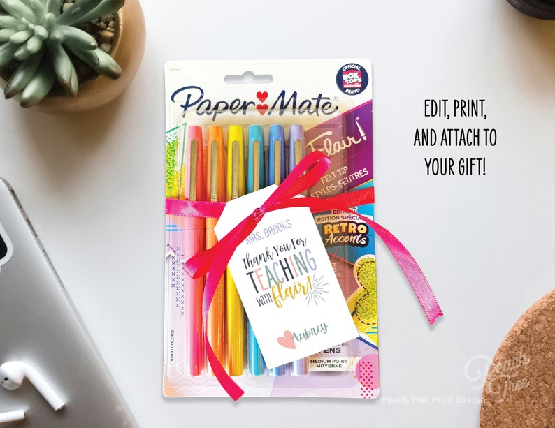 Teacher Gift Tag Teacher Appreciation Printable Flair Pen Gift Tag ...