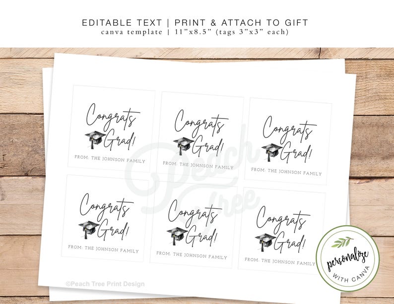 Graduation Gift Tag Digital, Grad Gift Tags Printable, Congrats Grad ...
