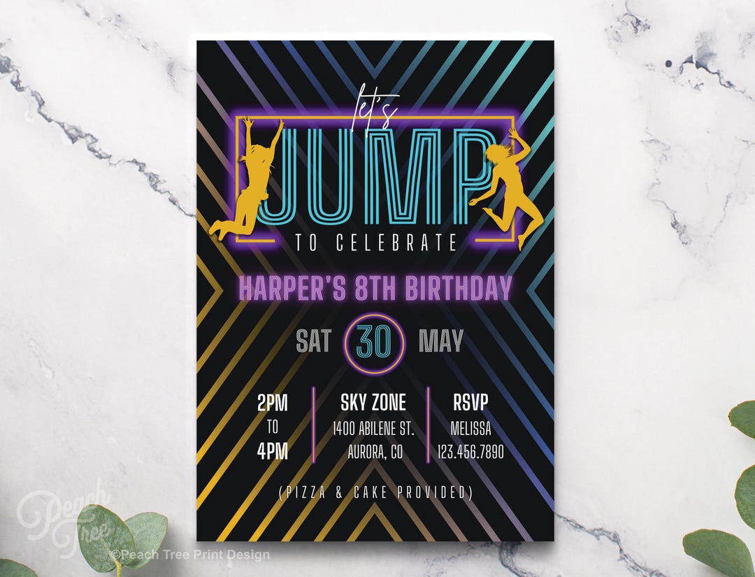 Jump Invitation, Jump Birthday Party Invitation, Trampoline Park Invite ...