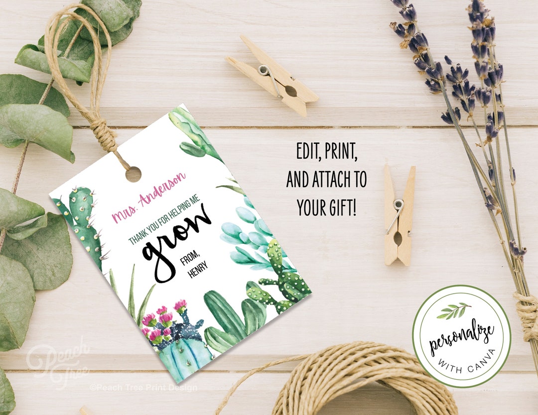 Thank You for Helping Me Grow Teacher Appreciation Tags, Mom Grandma ...