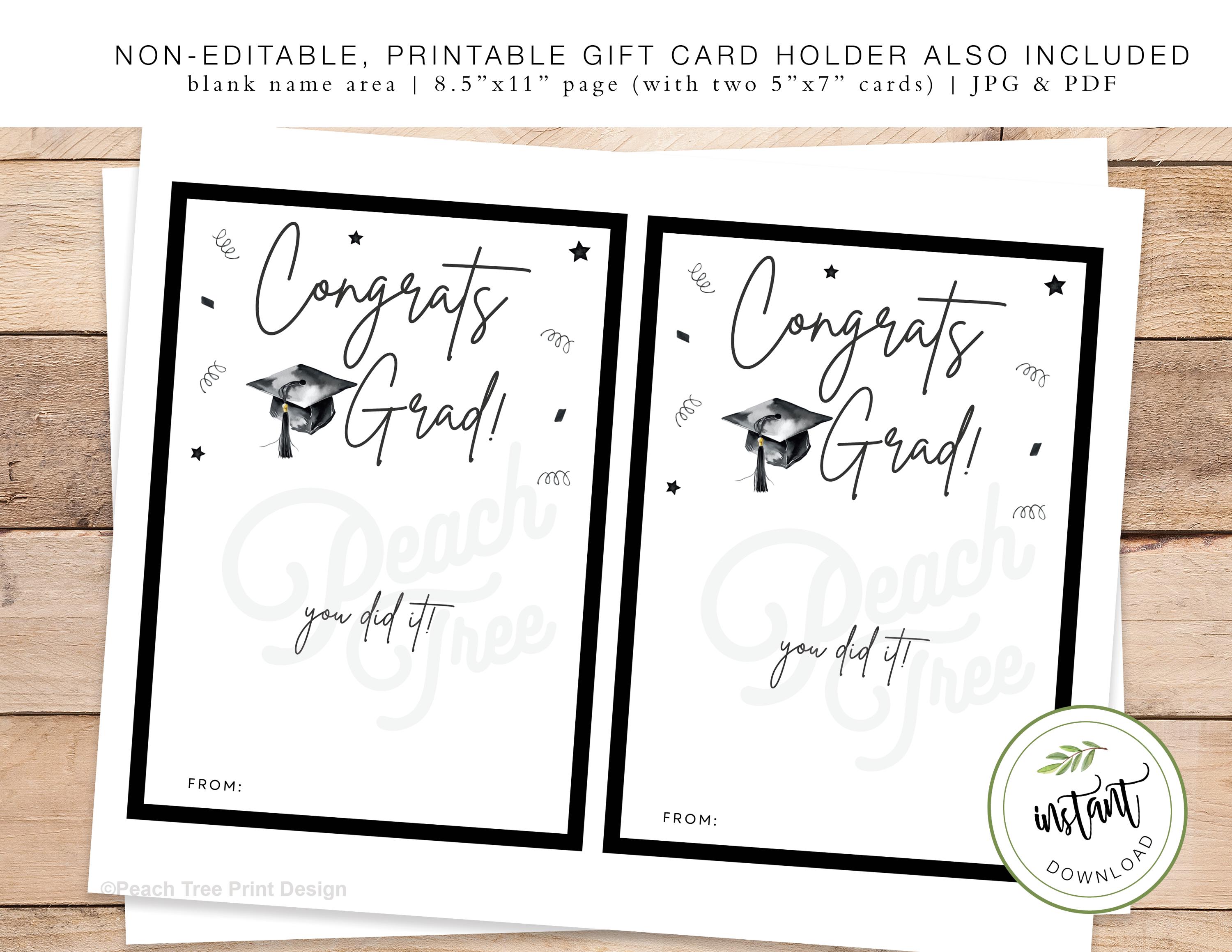 Printable Graduation Gift Card Holder, Congrats Graduation Card ...