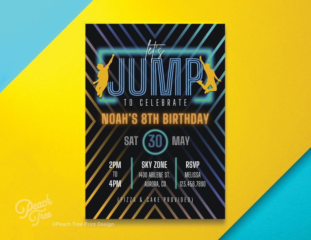 Jump Invitation, Jump Birthday Party Invitation, Trampoline Park Invite ...