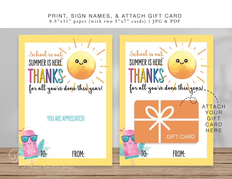 Printable Summer Gift Card Holder, School's Out Summer Gift Tag ...