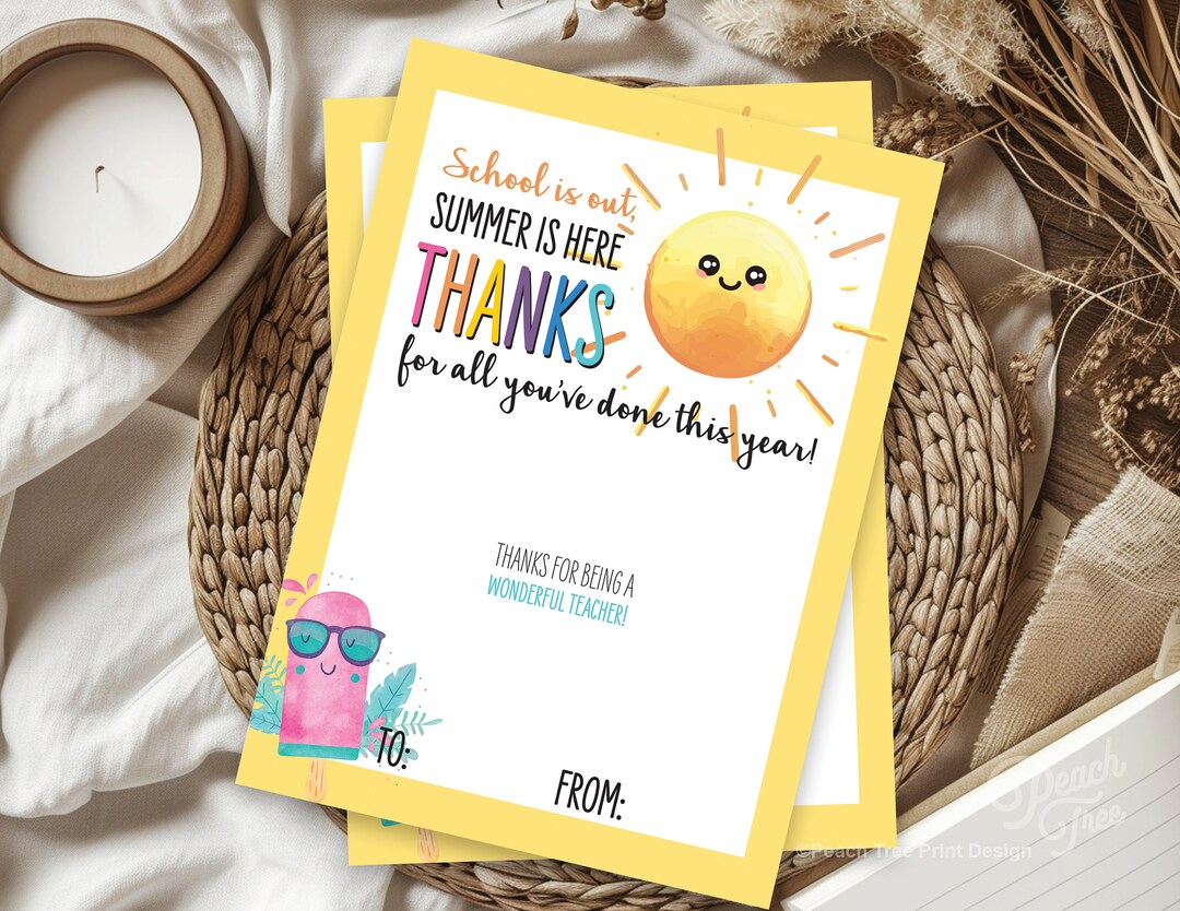 Printable End of Year Teacher Gift Card Holder, School's Out Summer Sun ...