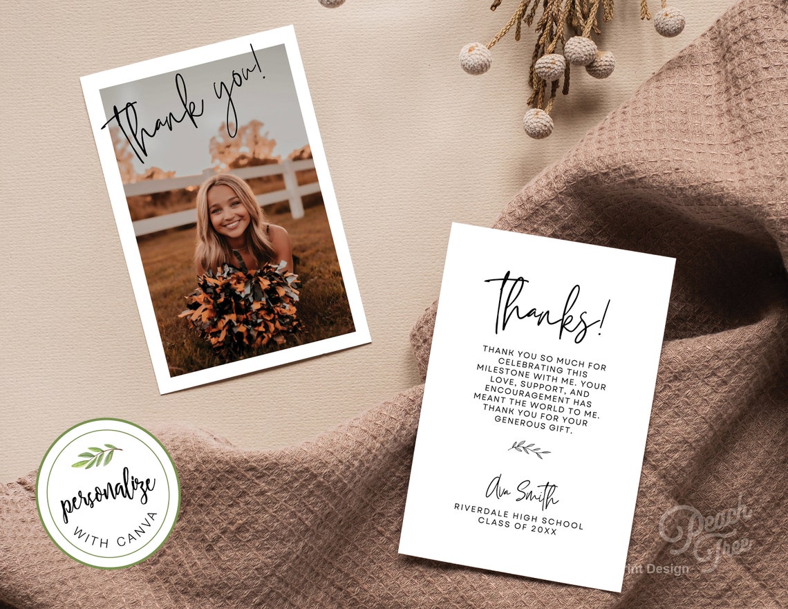 Graduation Thank You Card Canva Template, High School Canva Card ...
