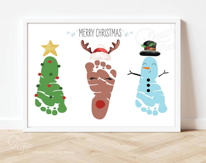 Christmas Footprint Art, Christmas Tree, Reindeer, Snowman Footprint ...