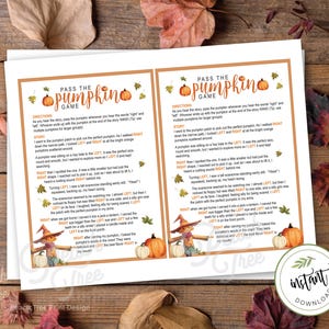 Pass the Pumpkin Game, Fall Printable Game, Fall Party Game, Autumn ...