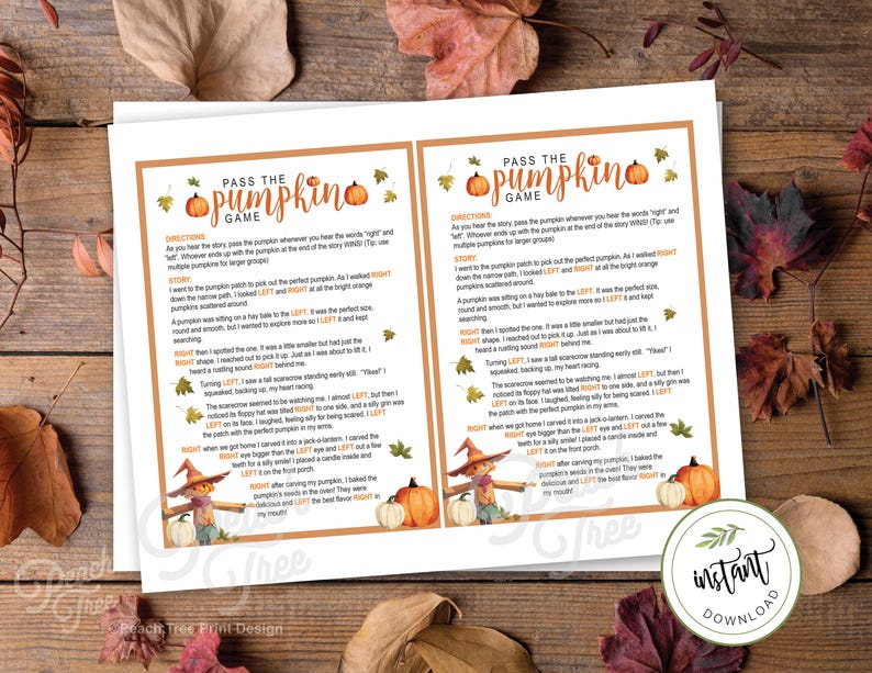 Pass the Pumpkin Game, Fall Printable Game, Fall Party Game, Autumn ...