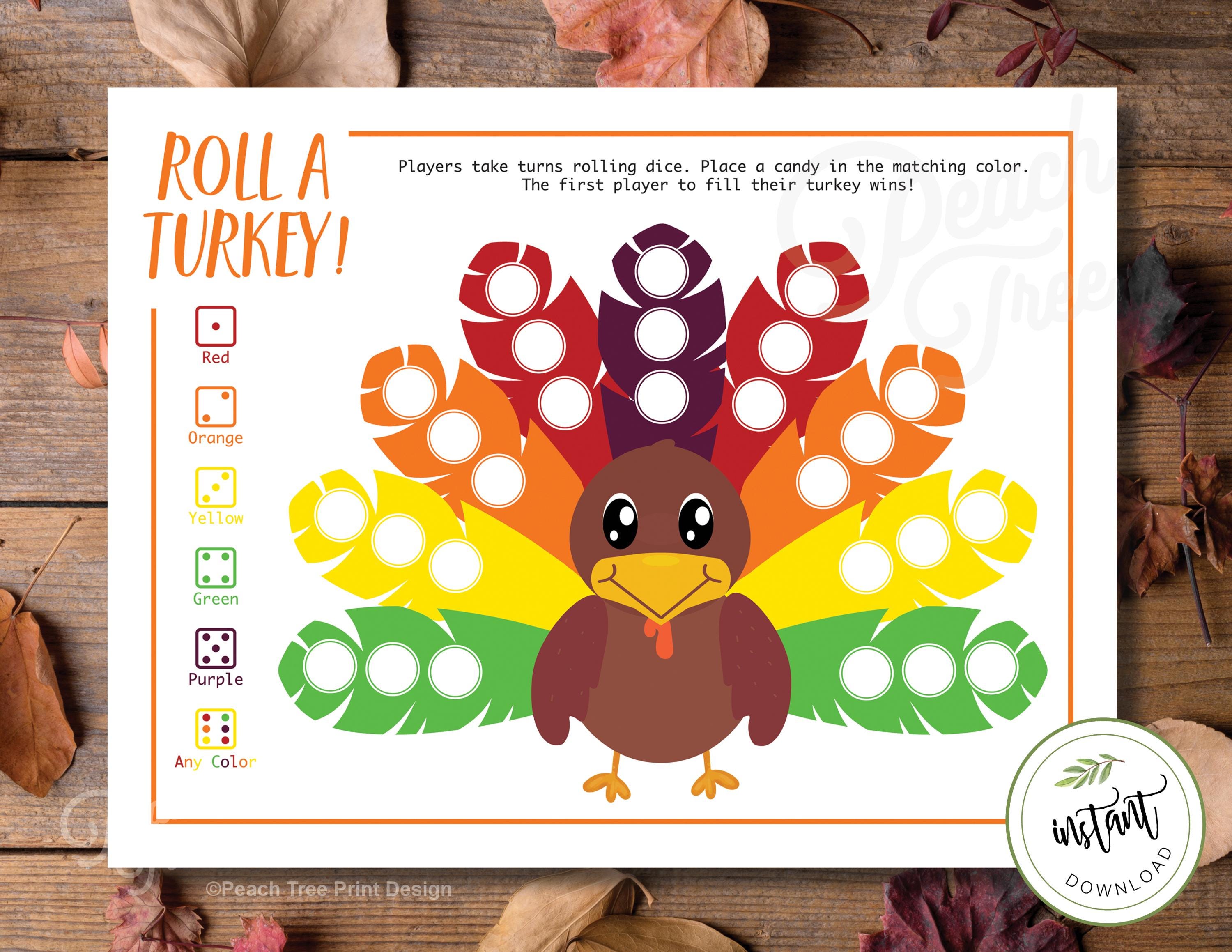 Roll A Turkey Game, Printable Thanksgiving Game, Fall Activity Sheets ...