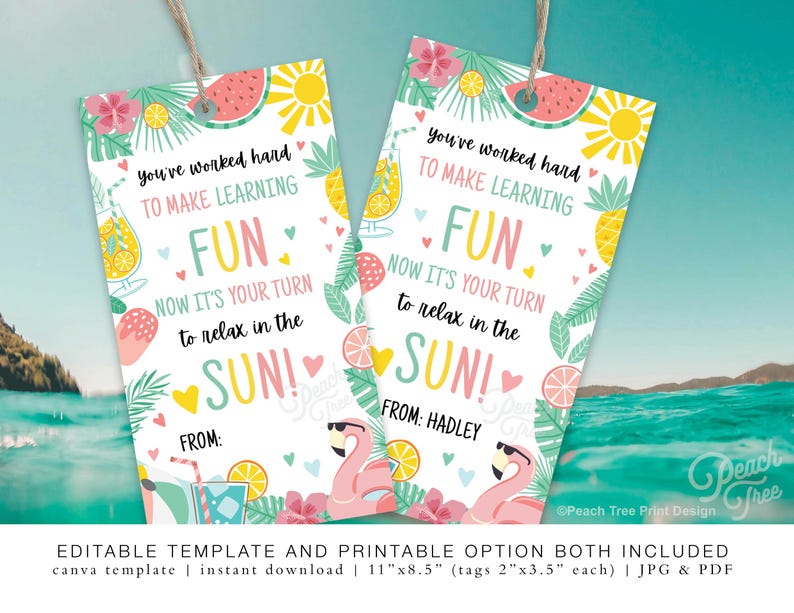 Teacher Appreciation Gift Tags, Your Turn to Relax in the Sun, End of ...