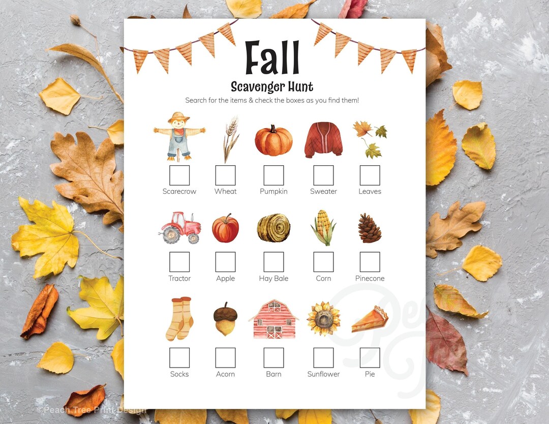 Fall Scavenger Hunt, Fall Party Game, Printable Scavenger Hunt, Fall ...