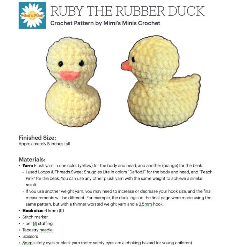 NO-SEW Crochet Pattern: Ruby the Rubber Duck - Etsy