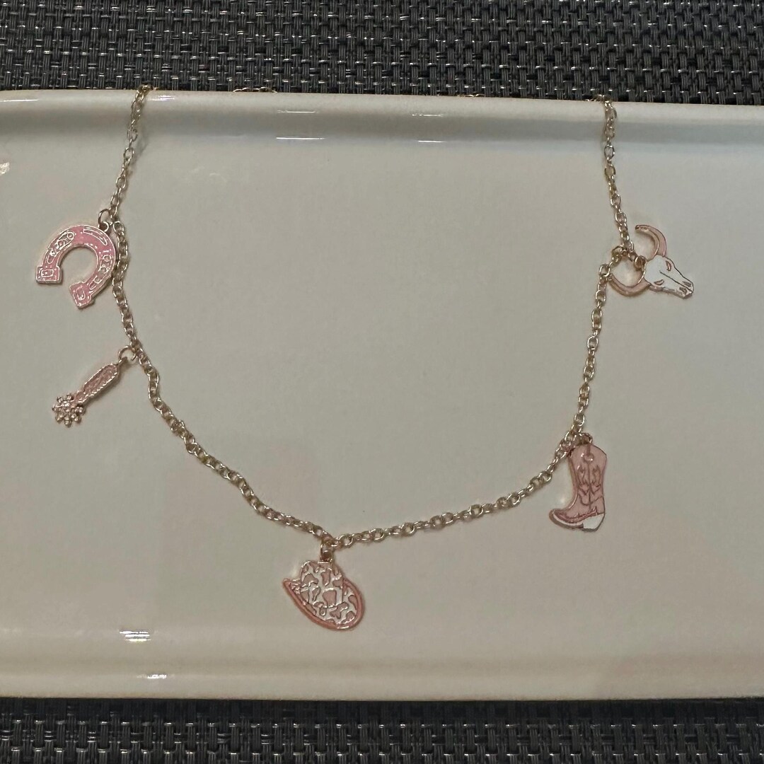 Gold Western Charm Necklace, Cowgirl Charm Necklace, Cowboy Charm ...