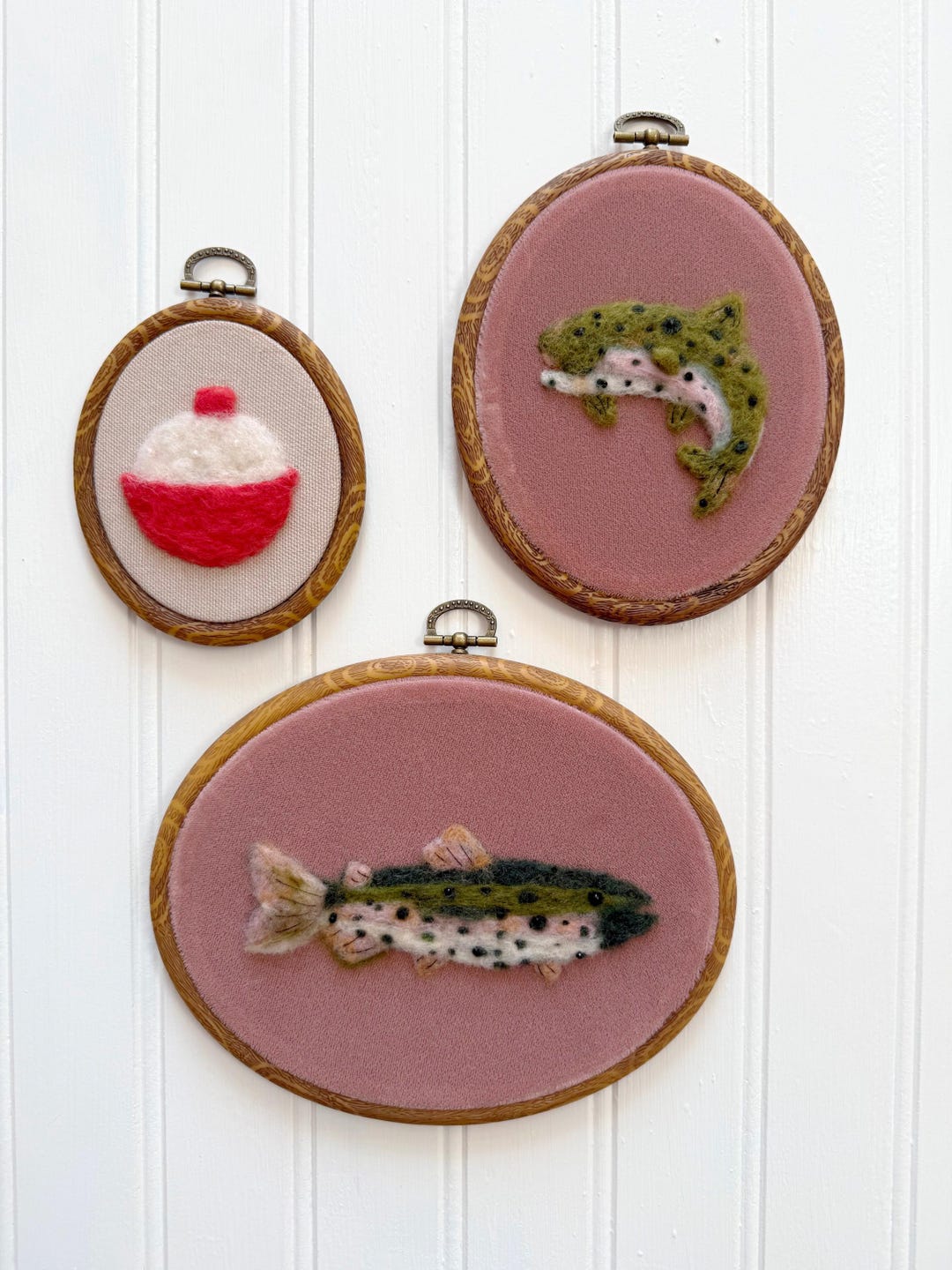 Needle Felted Trout Hoop Art – Fly Fishing Cabin Decor, Salmon Bobber ...