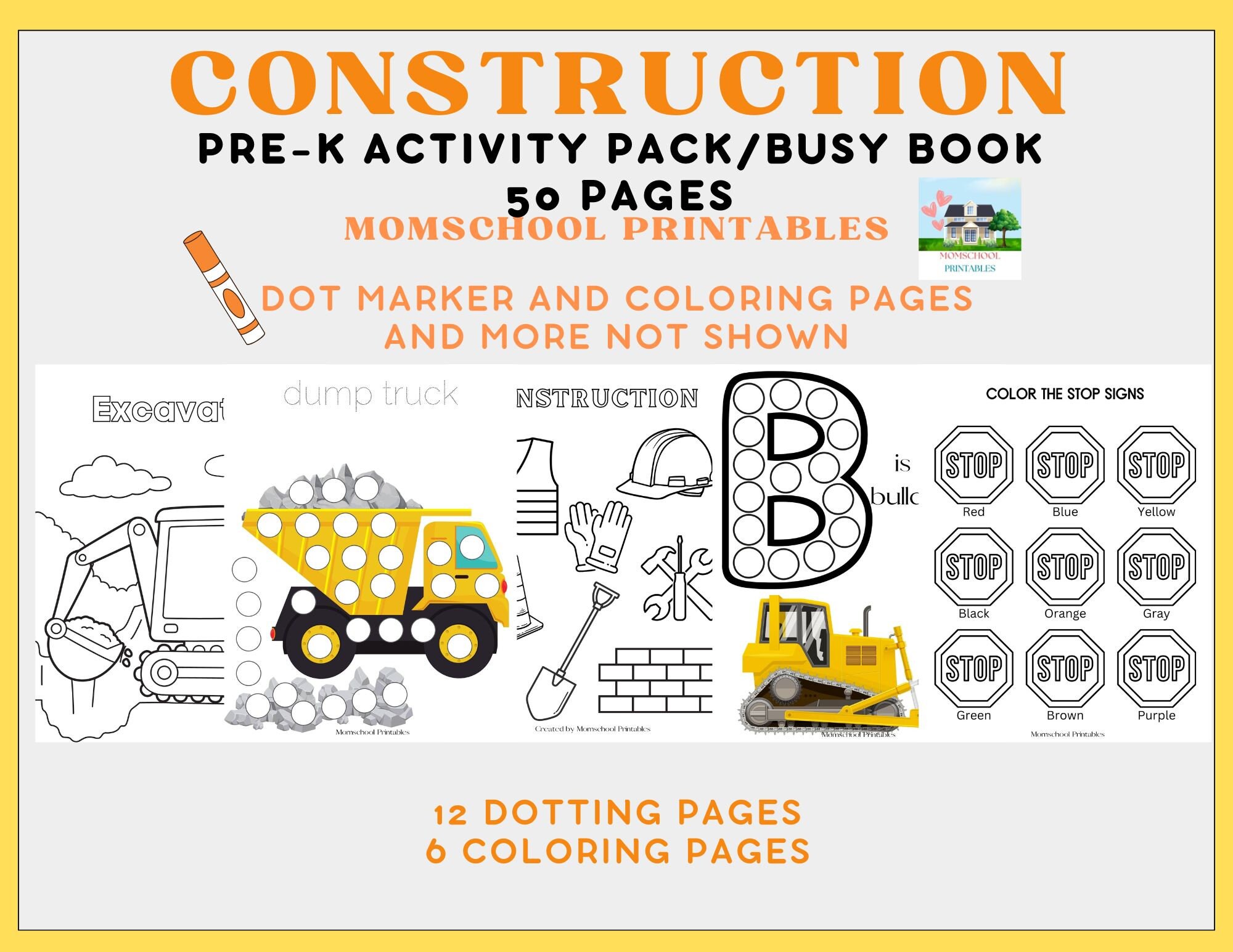 Construction Pre-k, K Activity Pack, Busy Book, 48 Pages - Etsy