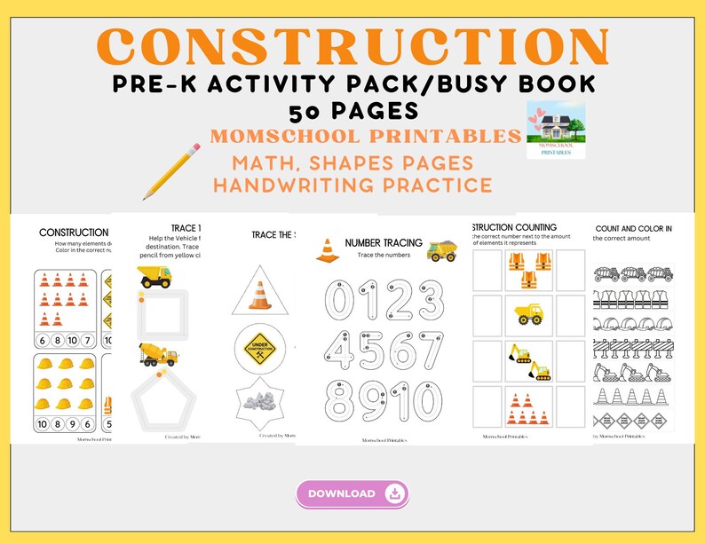 Construction Pre-k, K Activity Pack, Busy Book - Etsy