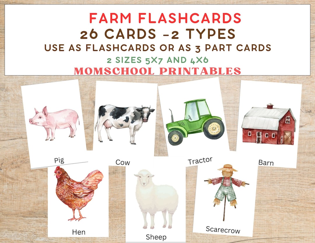 Farm Flashcards, Farm Animal Flashcards Language Cards, 3 Part Cards ...