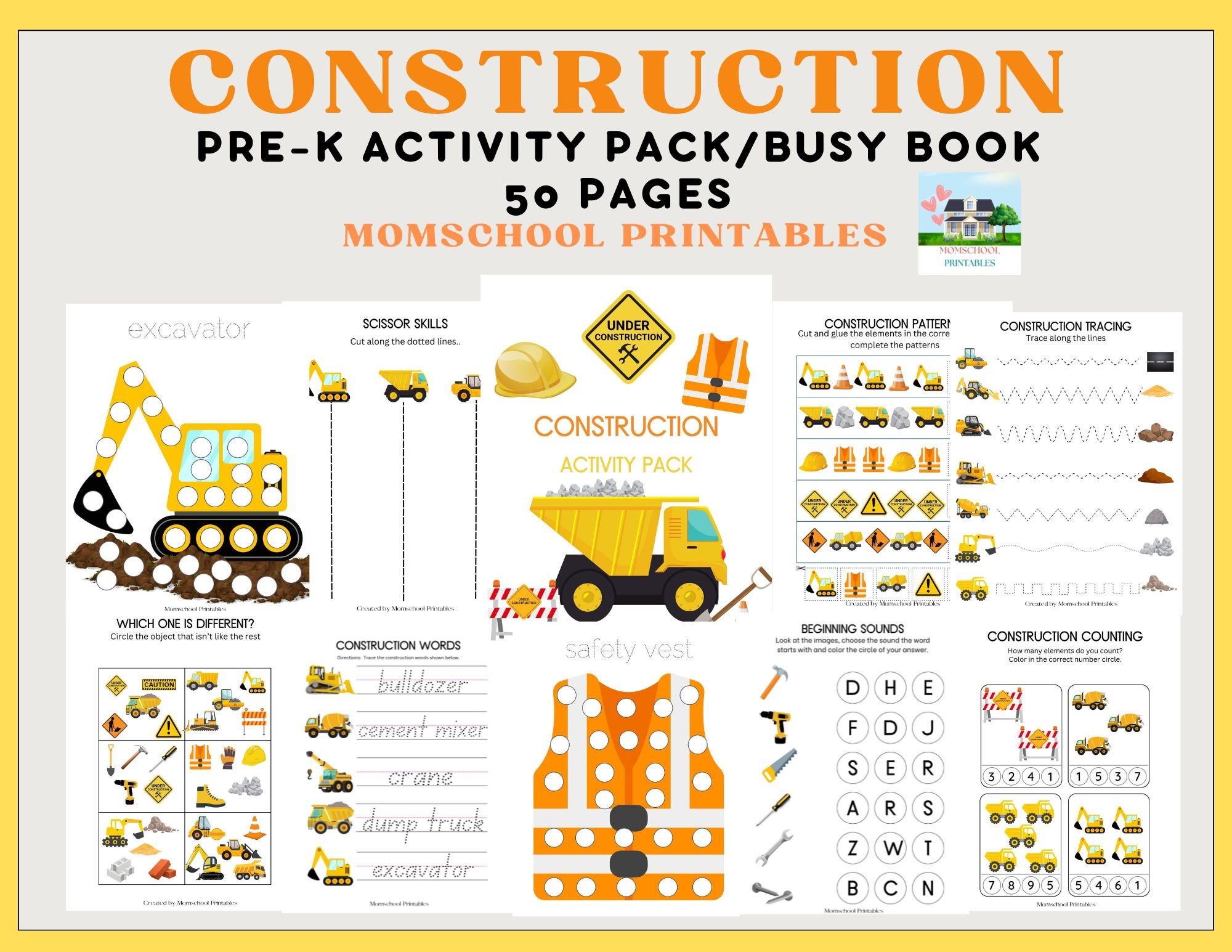 Construction Pre-k, K Activity Pack, Busy Book, 48 Pages - Etsy