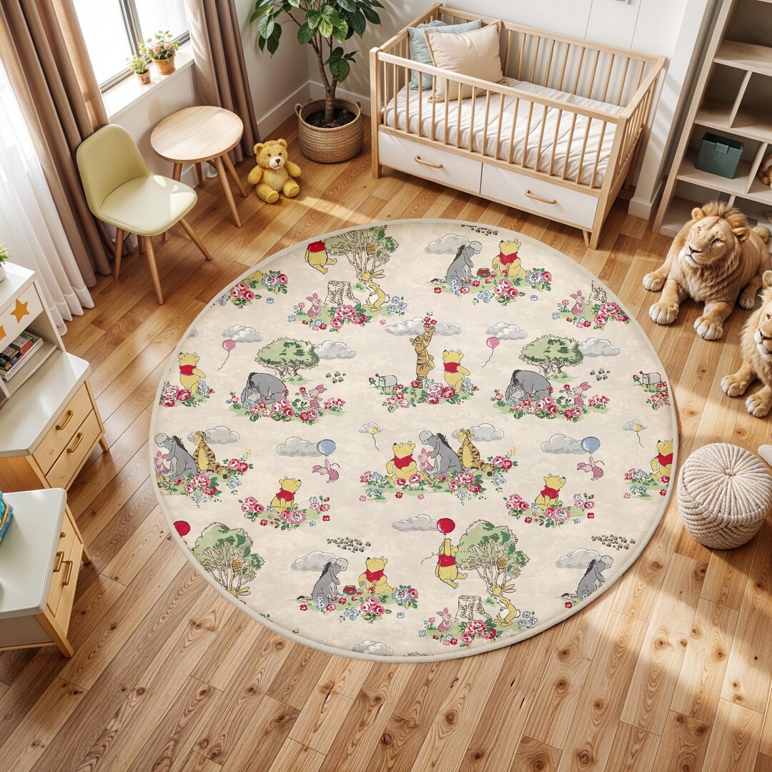 Winnie Round Rug, Pooh Floor Carpet, Forest Non Slip Circle Rugs ...