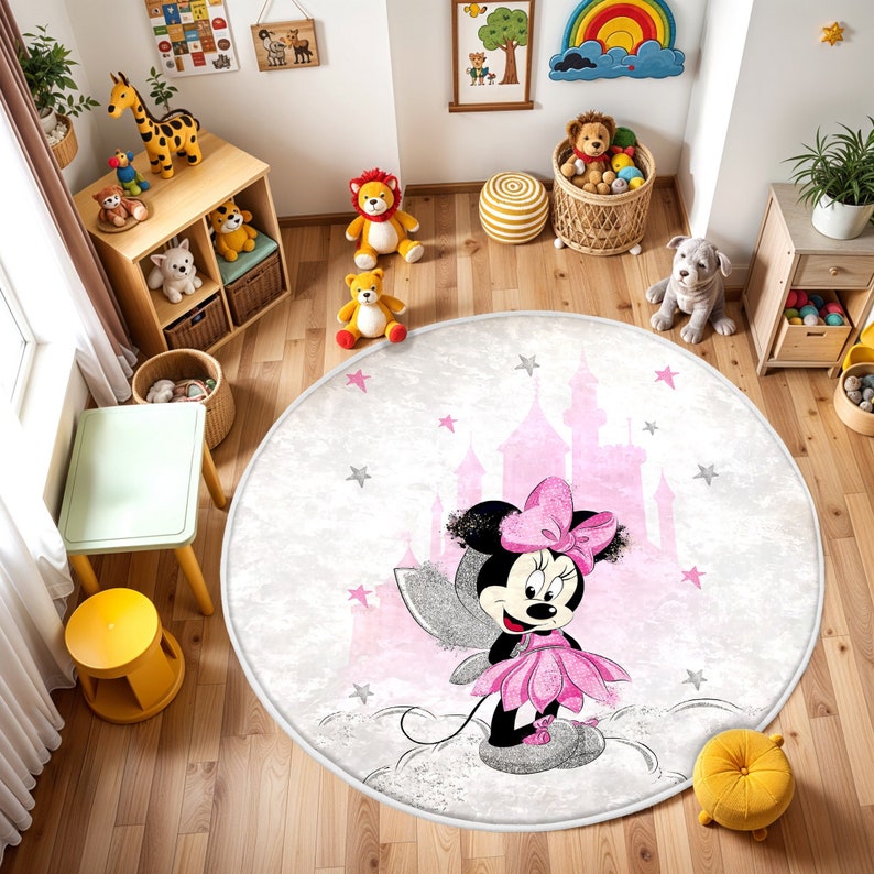 Minnie Mouse Rug, Nursery Minnie Rug, Baby Girl Playroom Mat, Washable ...