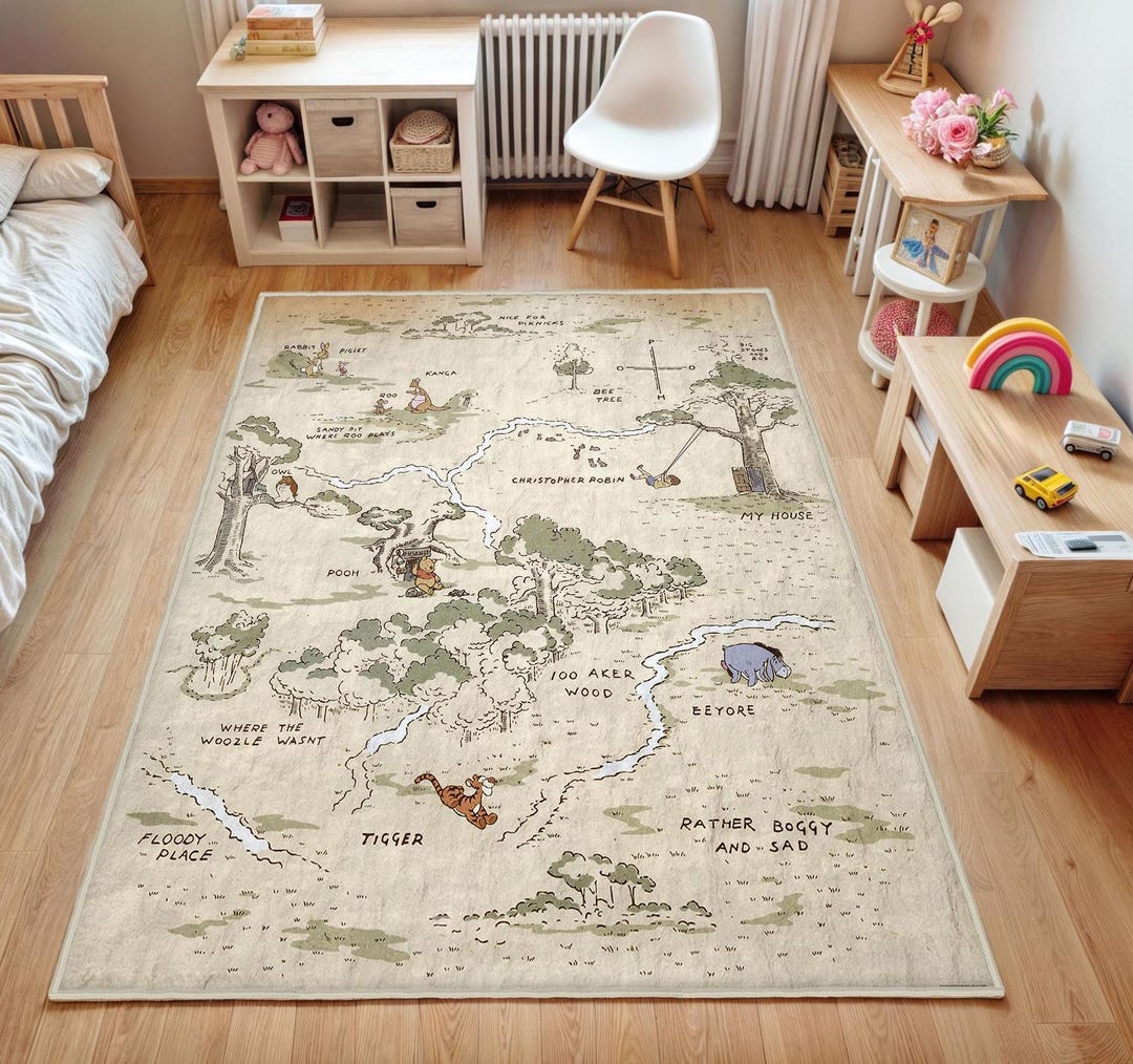 Woodland Round Rug, Pooh Floor Carpet, Forest Non Slip Circle Rugs ...