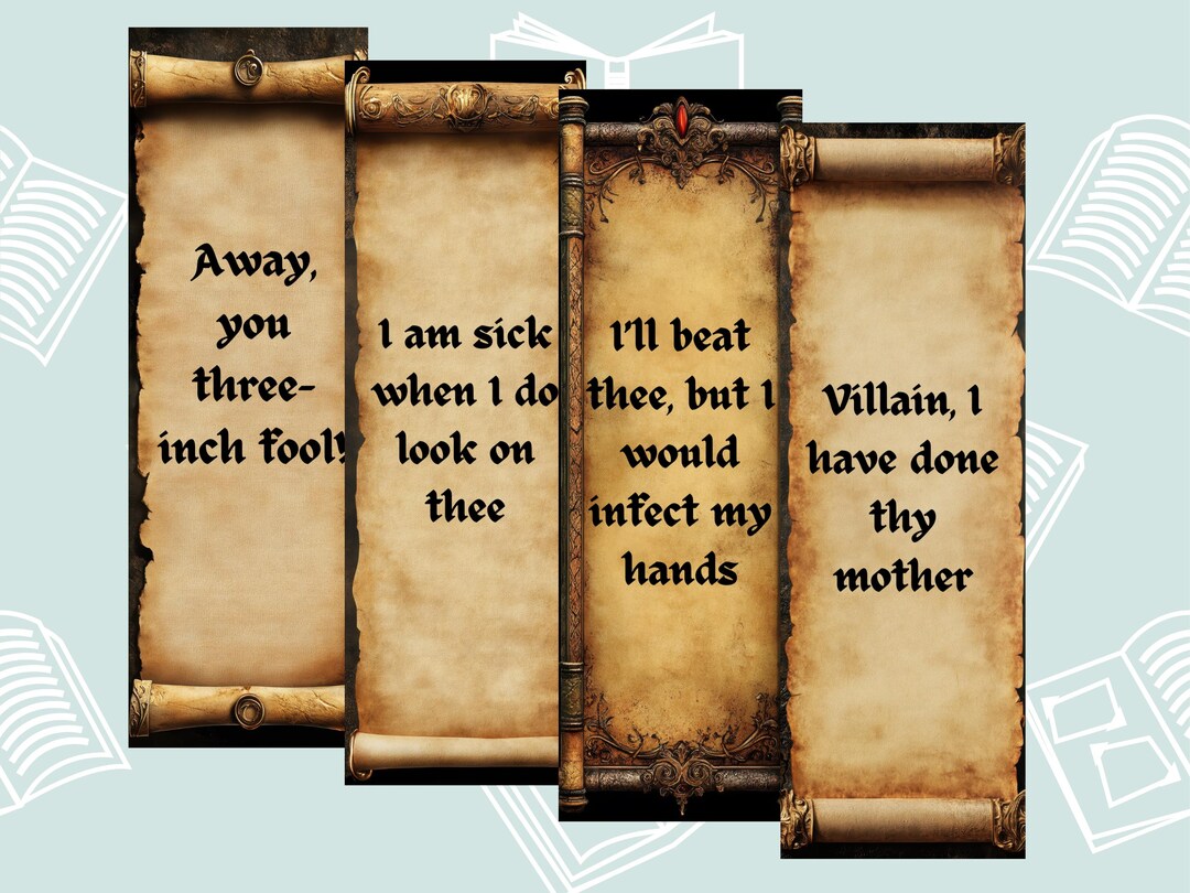 Shakespeare Insults Bookmarks, Classic Swear Words for Book Lovers ...