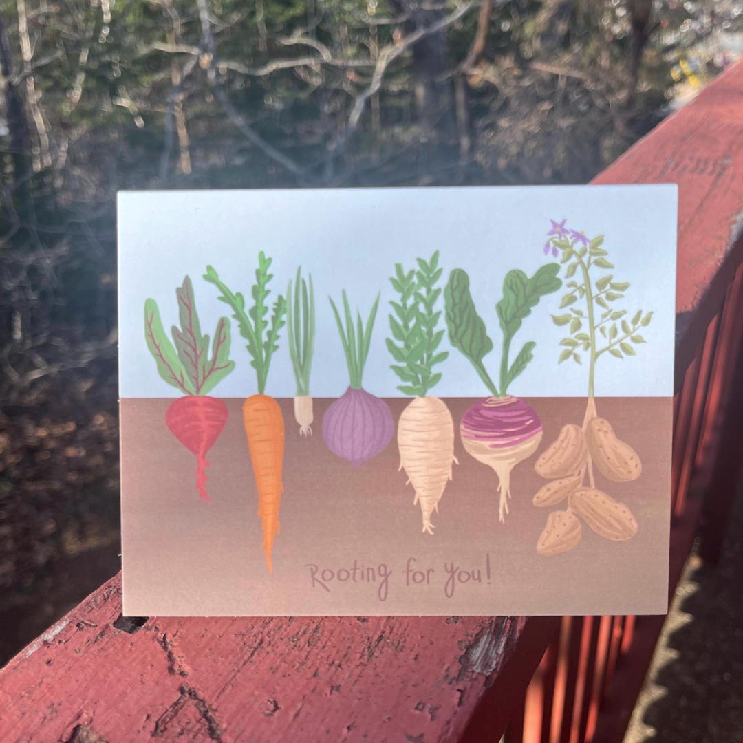 Root Veggies Notecard | Rooting for You | Good Luck | Retro Vintage ...