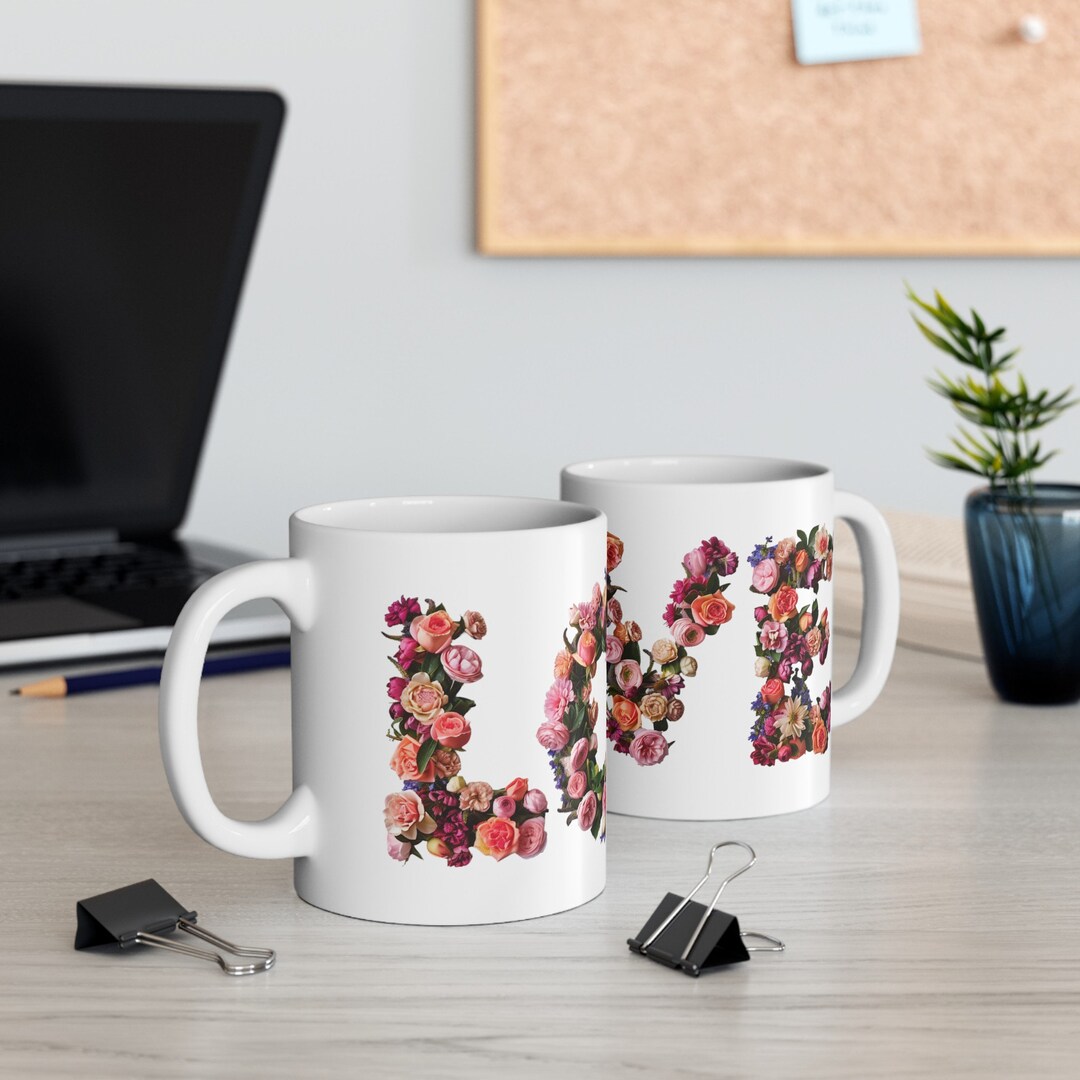 Floral Love Mug Coffee Mug Vintage Botanical Tea Cup Abstract