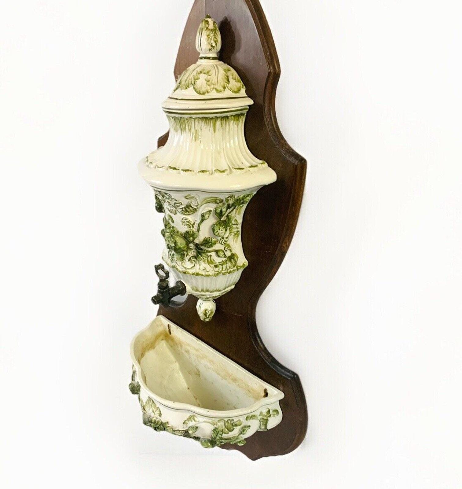 Vintage Hand Painted Italian Porcelain Lavabo Cistern Wall Fountain ...