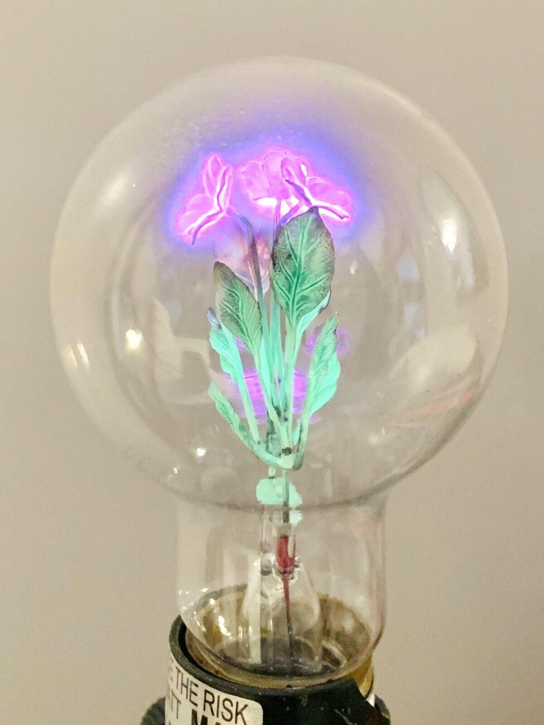 Vintage Aerolux Neon Electric Light Bulb Purple Flowers Green Leaves