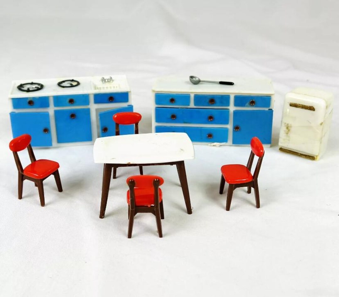 Vtg Miniature Doll House Kitchen Set Plastic Retro 1950s Style Made in ...