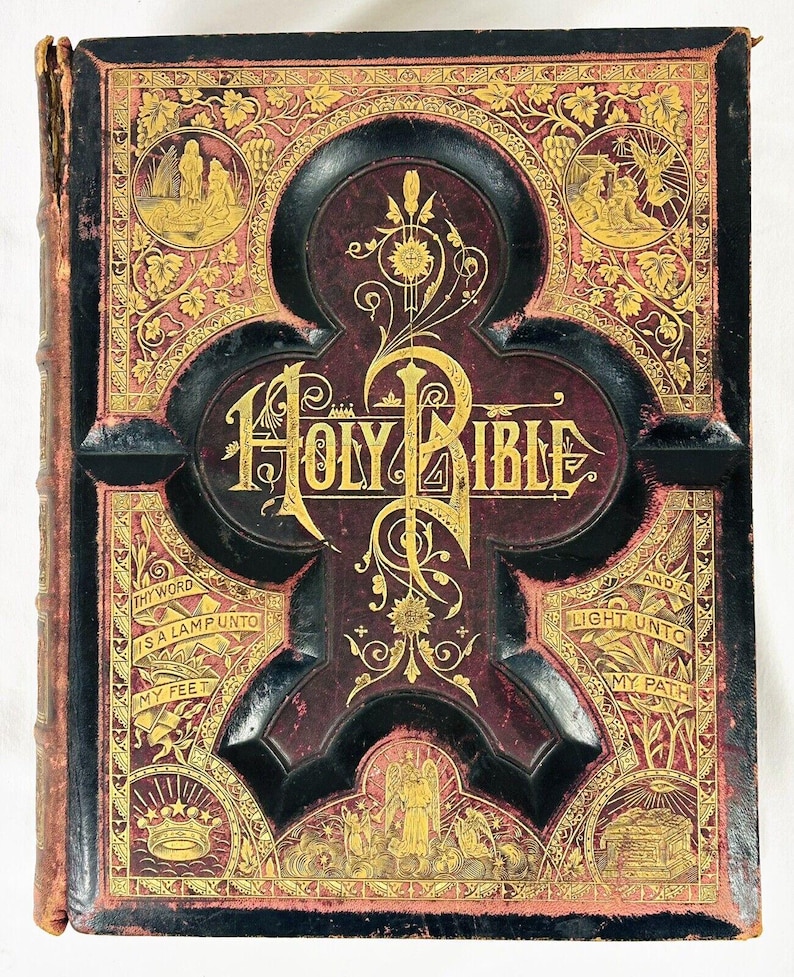 Antique 1890 Family Pictorial Holy Bible 2000 Illustrations W ...