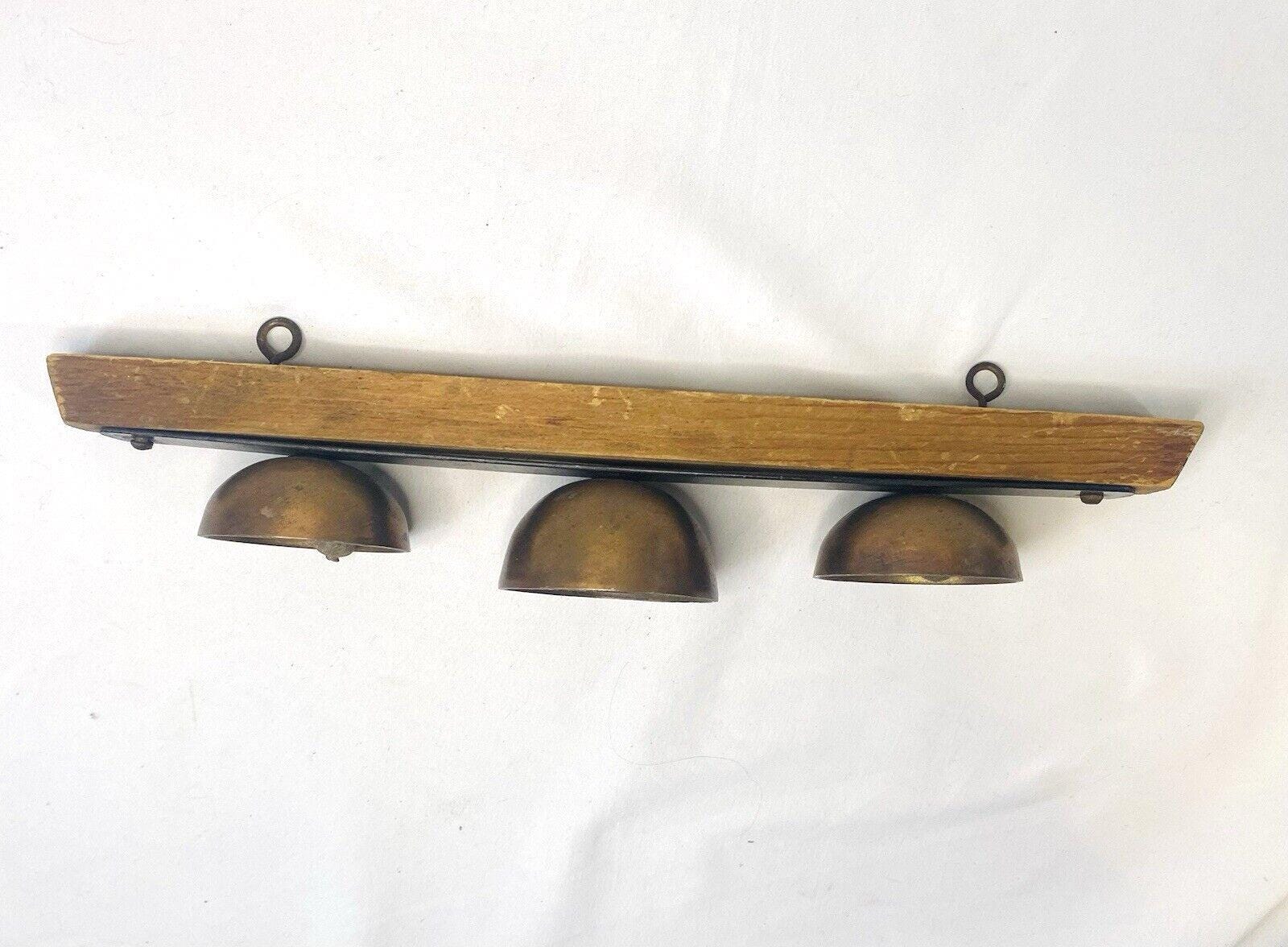 Vtg Antique Brass Carriage Sleigh Bells Triple Clapper on Metal Strap ...