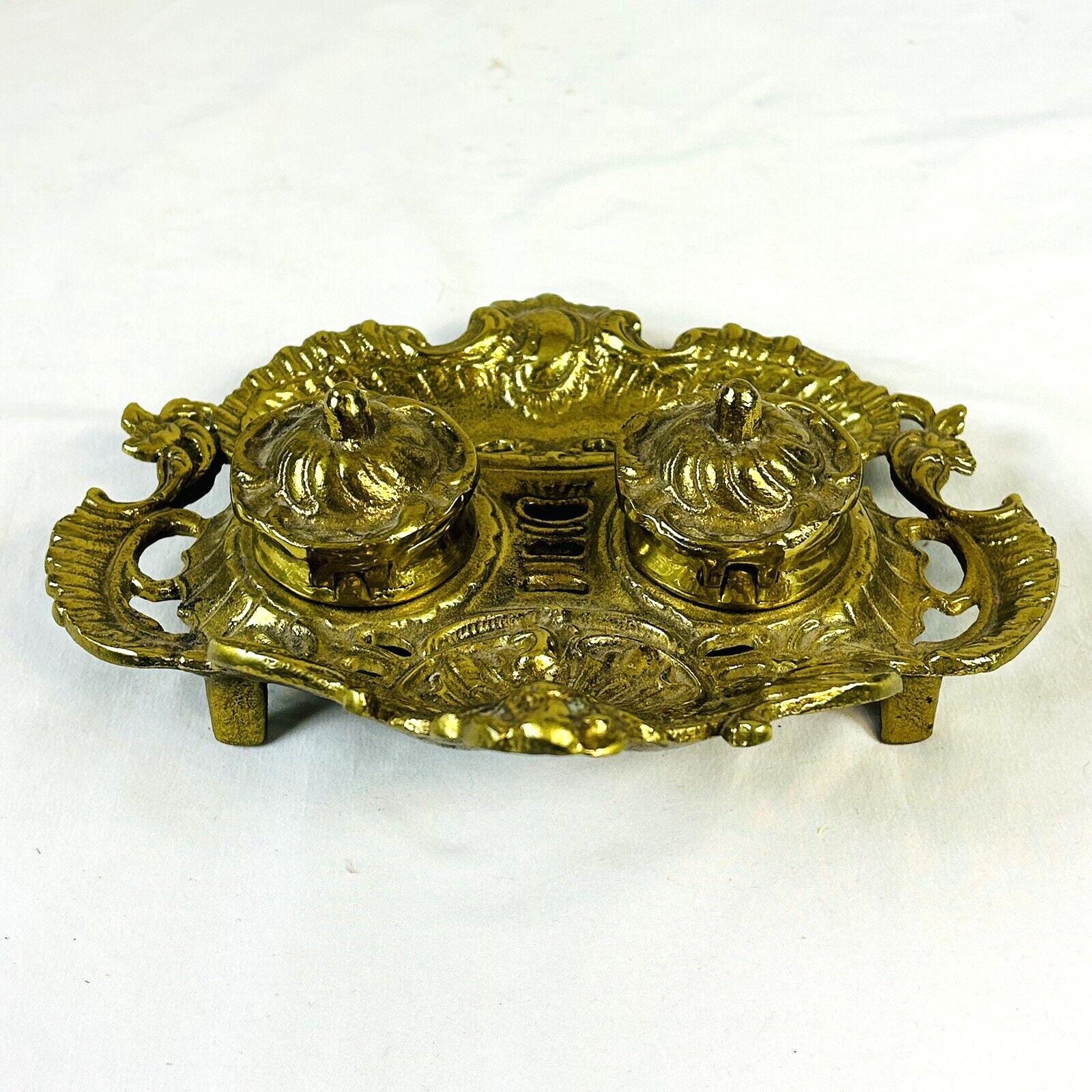 Antique Vtg Ornate Brass Double Inkwell W/ Pen Tray Art Nouveau - Etsy