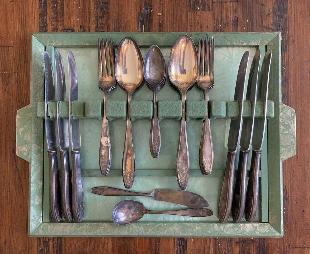 Vtg Lady Doris Princess Silverplate Flatware 26 Piece Set + Marbled ...