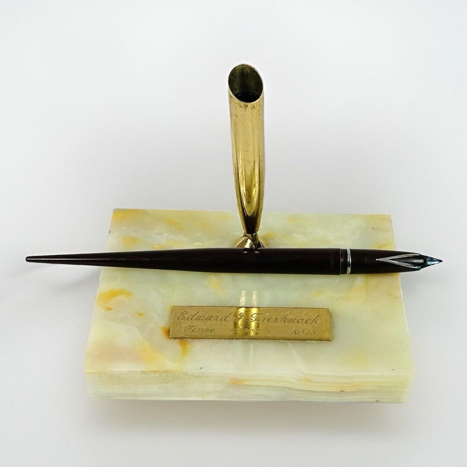 Vtg Sheaffer Marble Desk Set Pen Holder W/ Cartridge Fill Fountain Pen ...