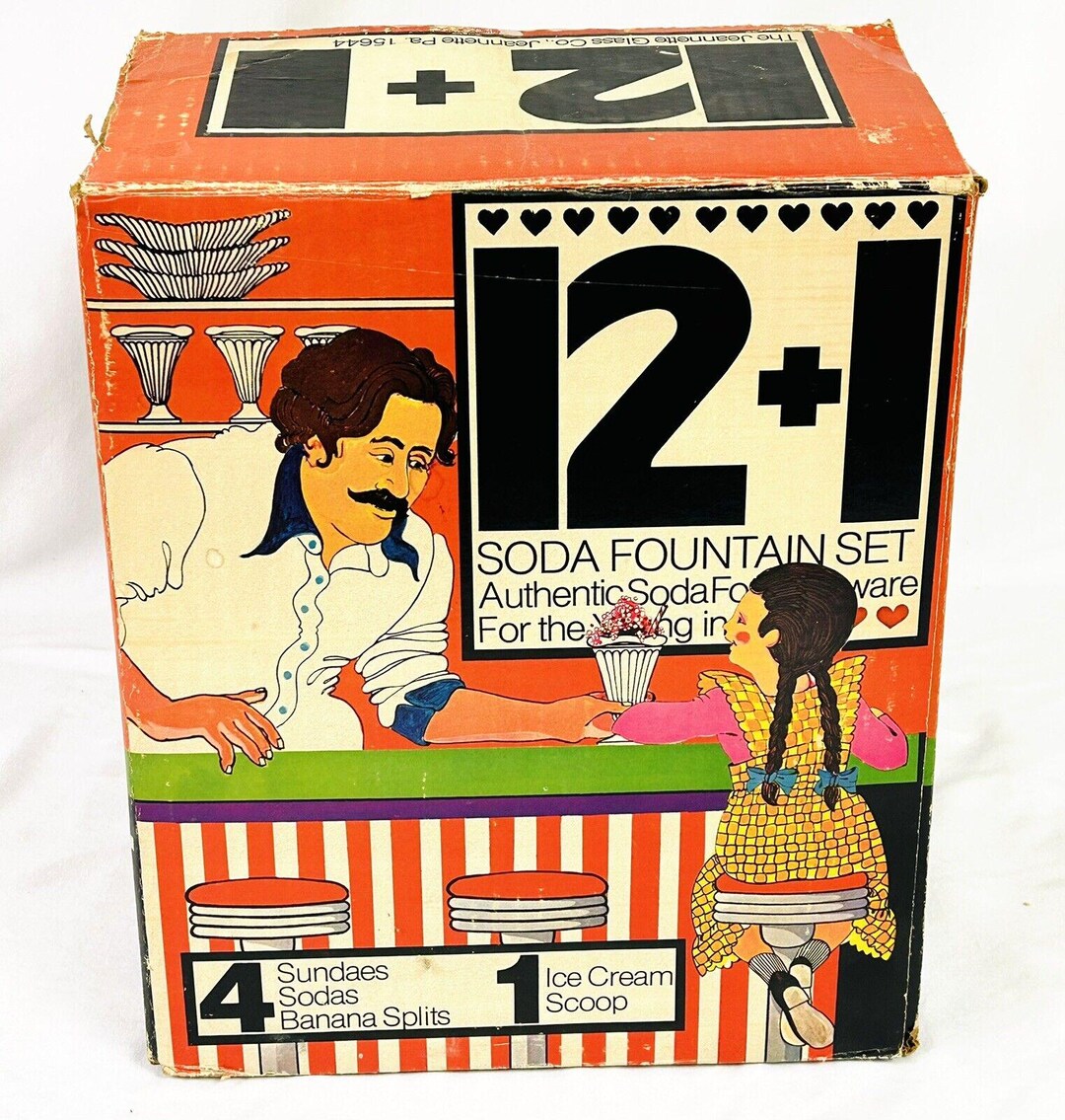 Vtg Ice Cream Sundae Float Banana Ribbed Glasses Soda Fountain Set in ...