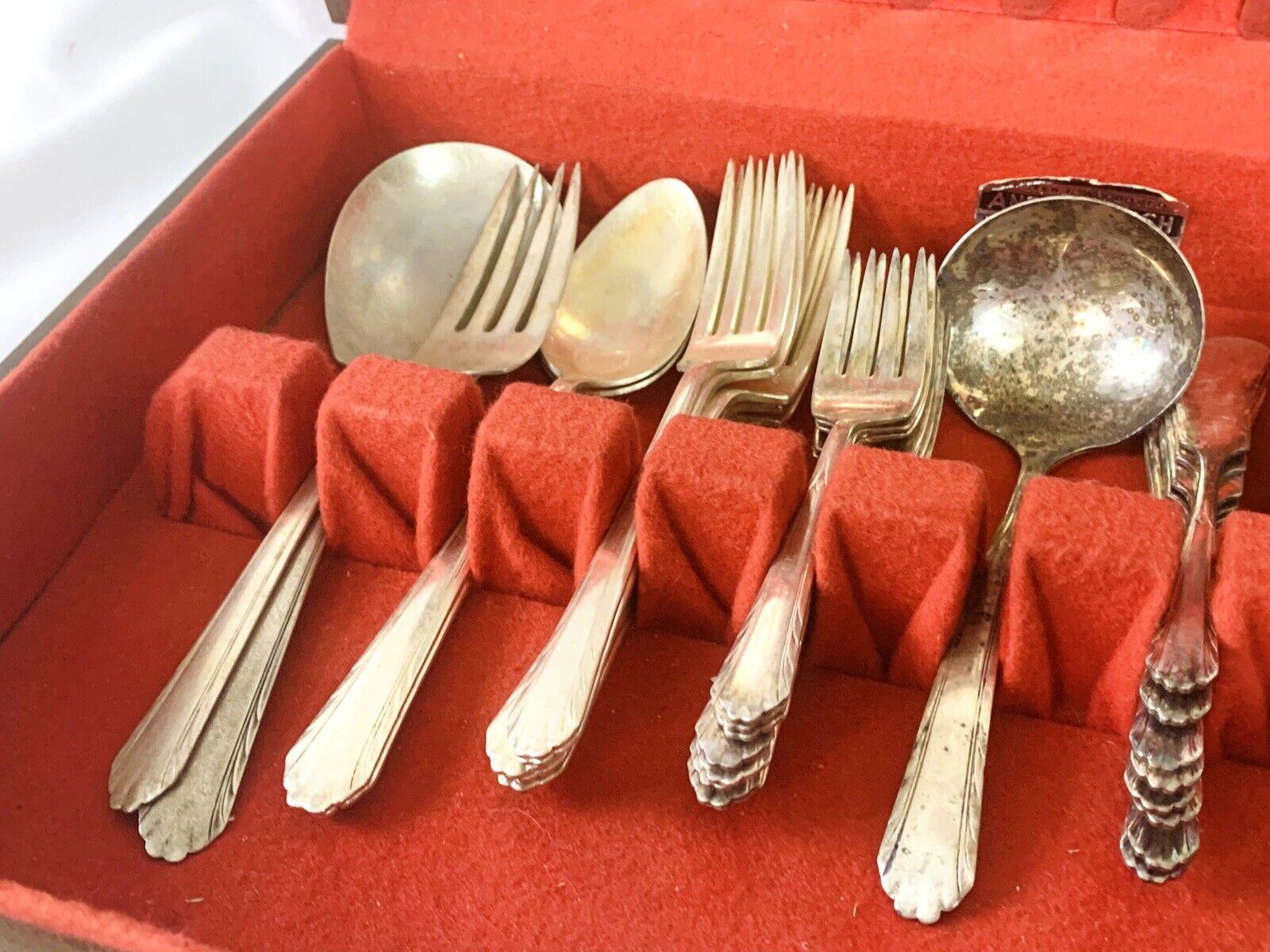 National NTS16 Silver Plate Flatware Silverware Set Wood Storage Chest ...