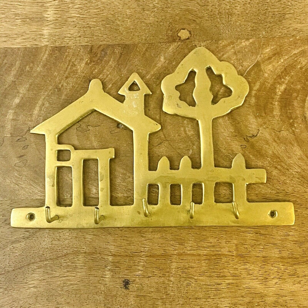 Vintage Brass House Home Tree Fence Shaped Key Hook Ring Holder Wall ...