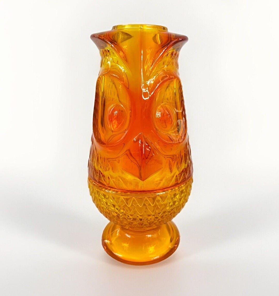 Vintage Viking Glass Persimmon Orange OWL Glimmer Fairy Lamp EUC 7" - Etsy