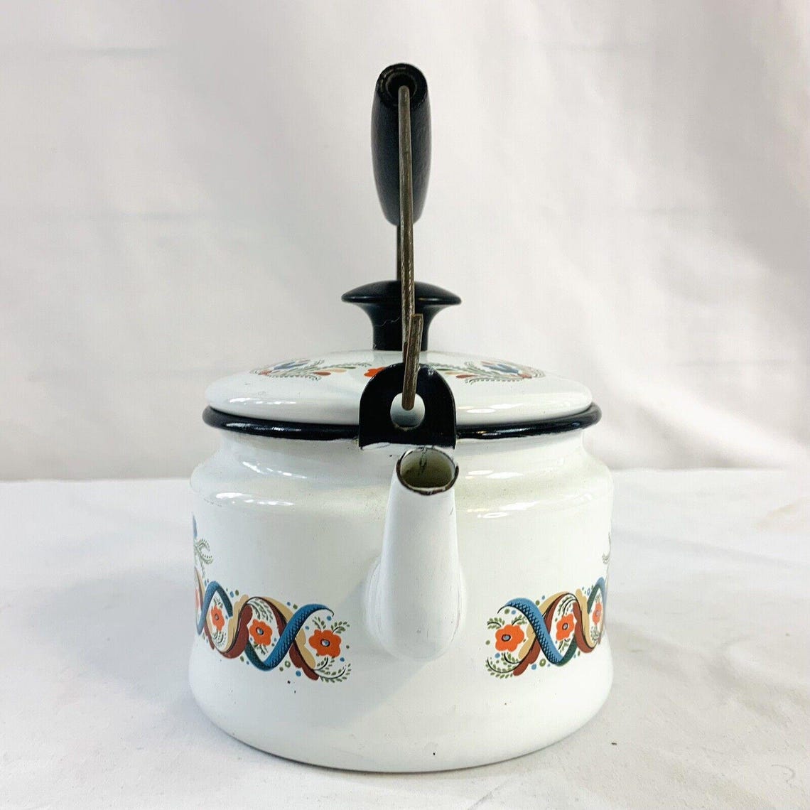Swedish Berggren Enamel Kettle Teapot Scandinavian Folk Art Flowers Lid ...