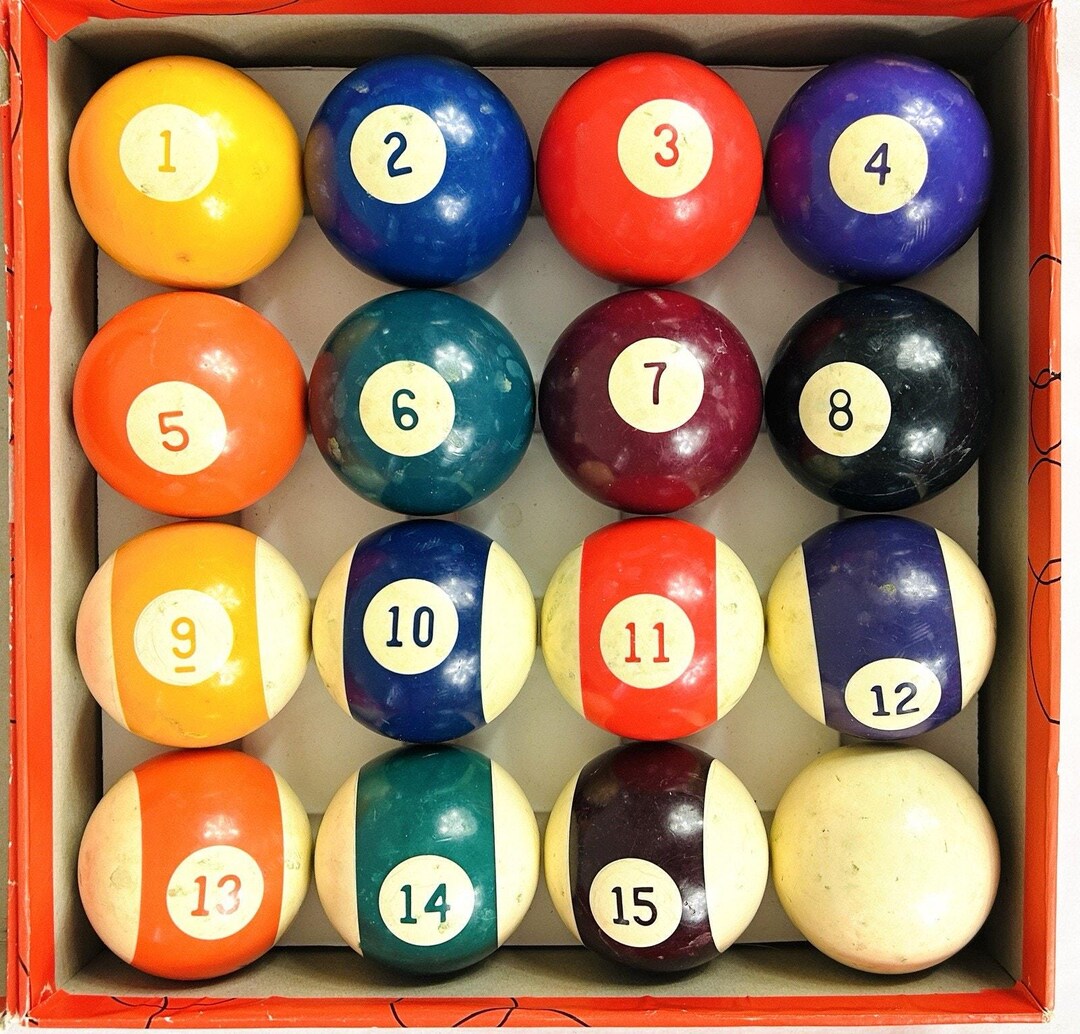 Vintage Aramith Belgium Billiard Pool Ball Set Vertical Colored Numbers ...